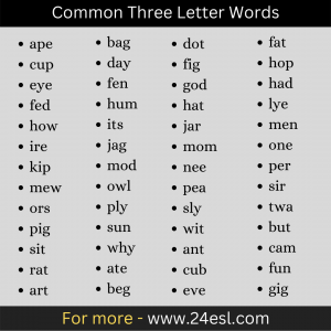 Common Three Letter Words - 24esl.com