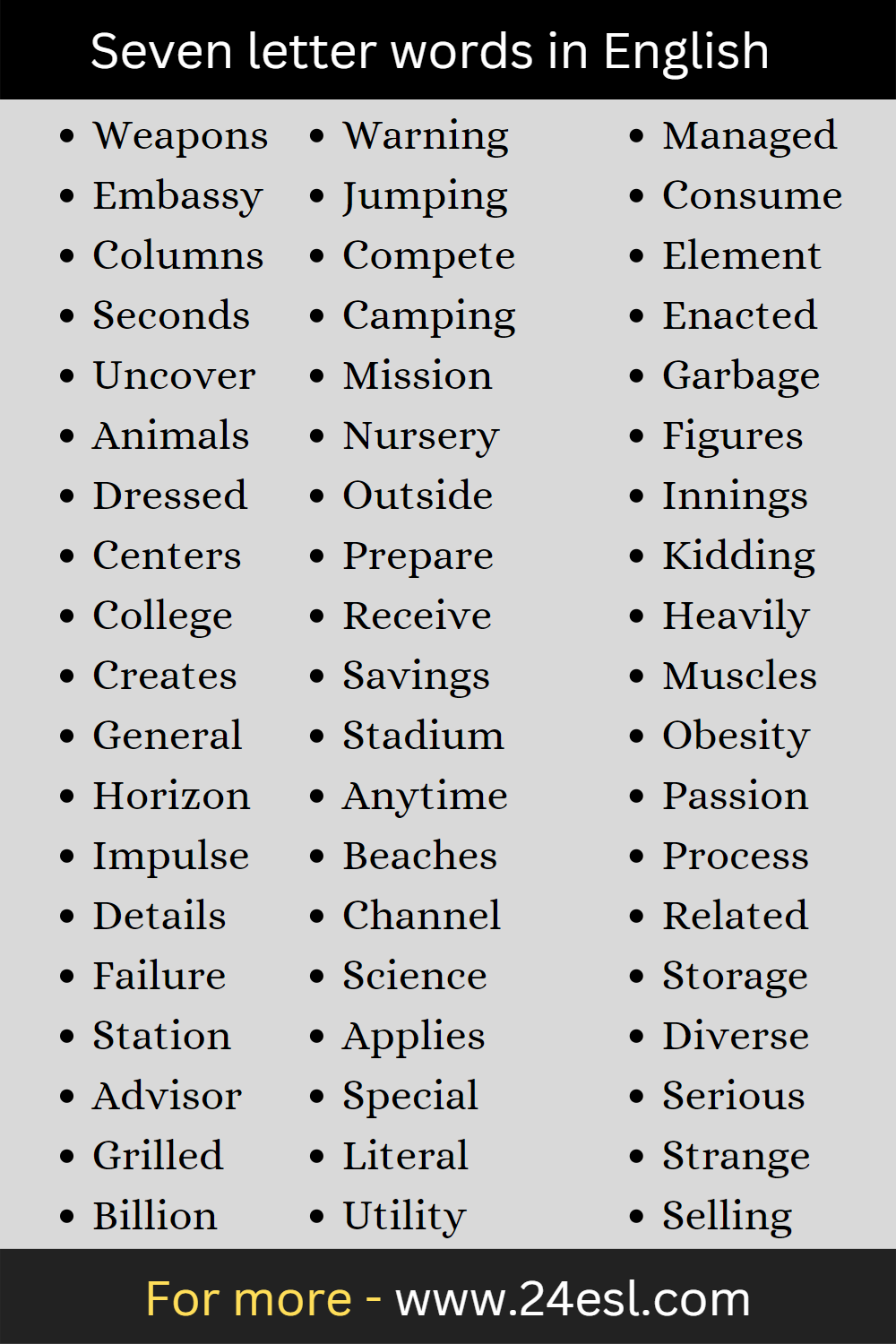 Seven letter words in English - 24esl.com