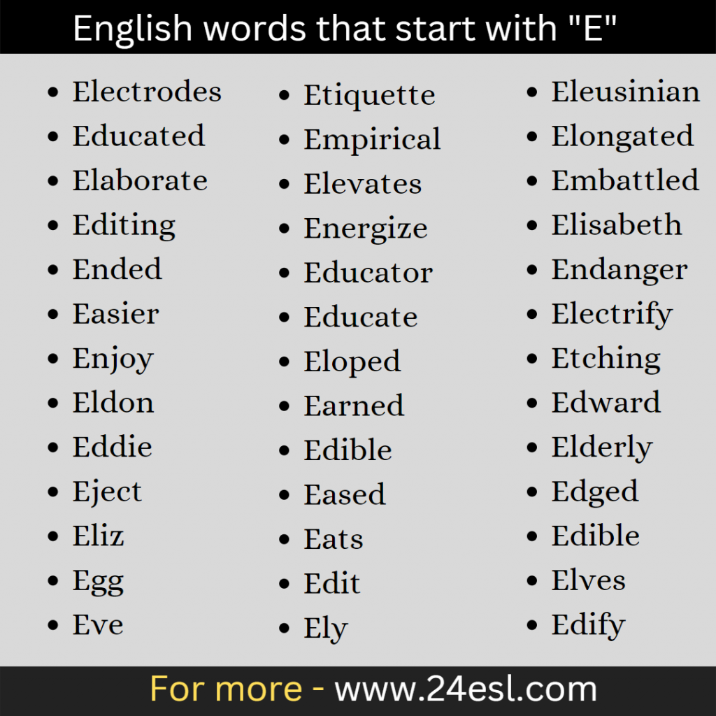 English words that start with “E” - 24esl.com