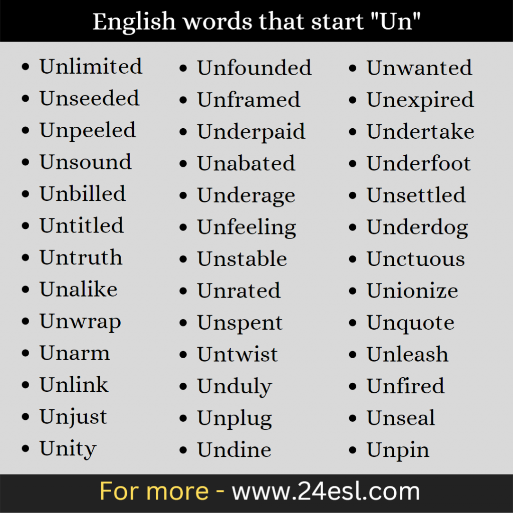 English words that start "UN" - 24esl.com
