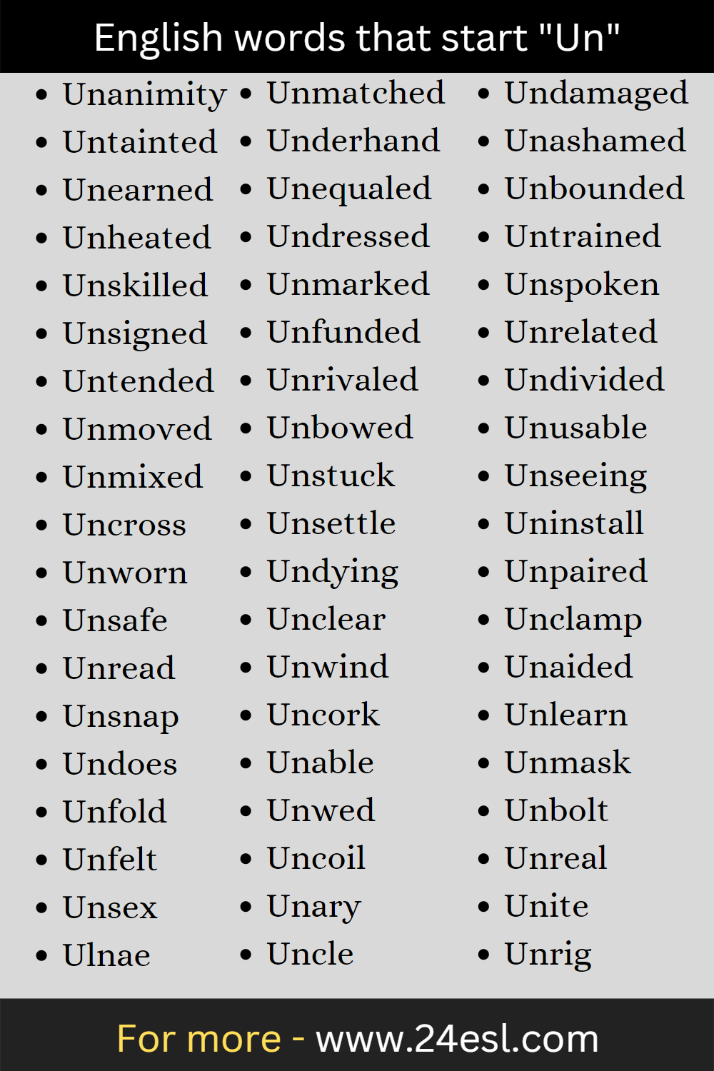English words that start "UN" - 24esl.com