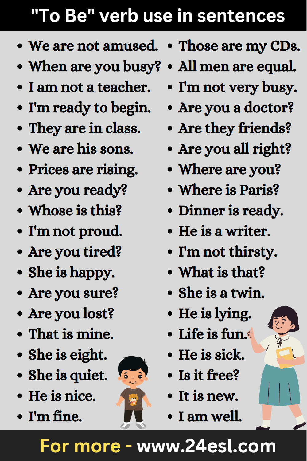 "To Be" verb use in sentences - 24esl.com