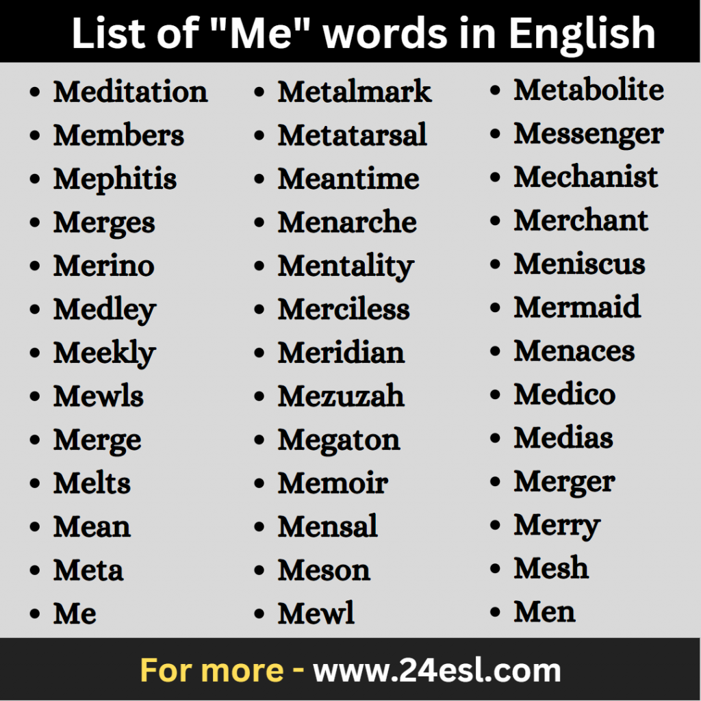 List of "Me" words in English - 24esl.com