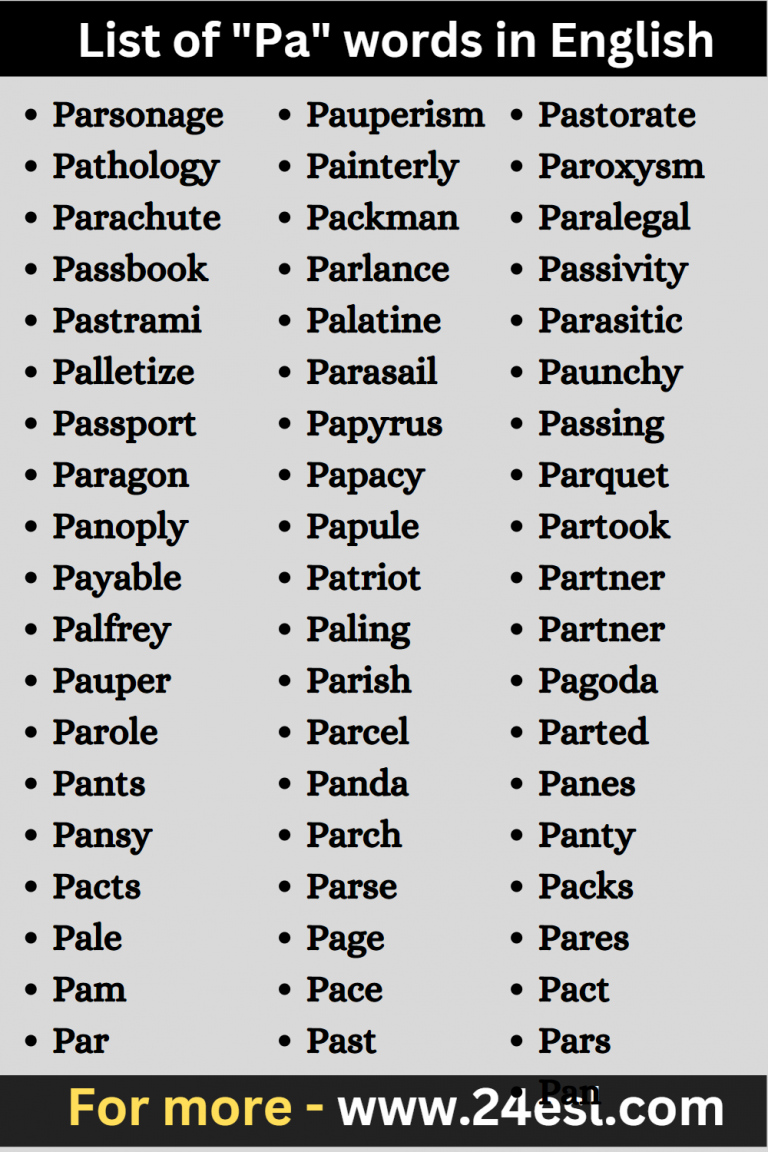 List of “Pa” words in English - 24esl.com