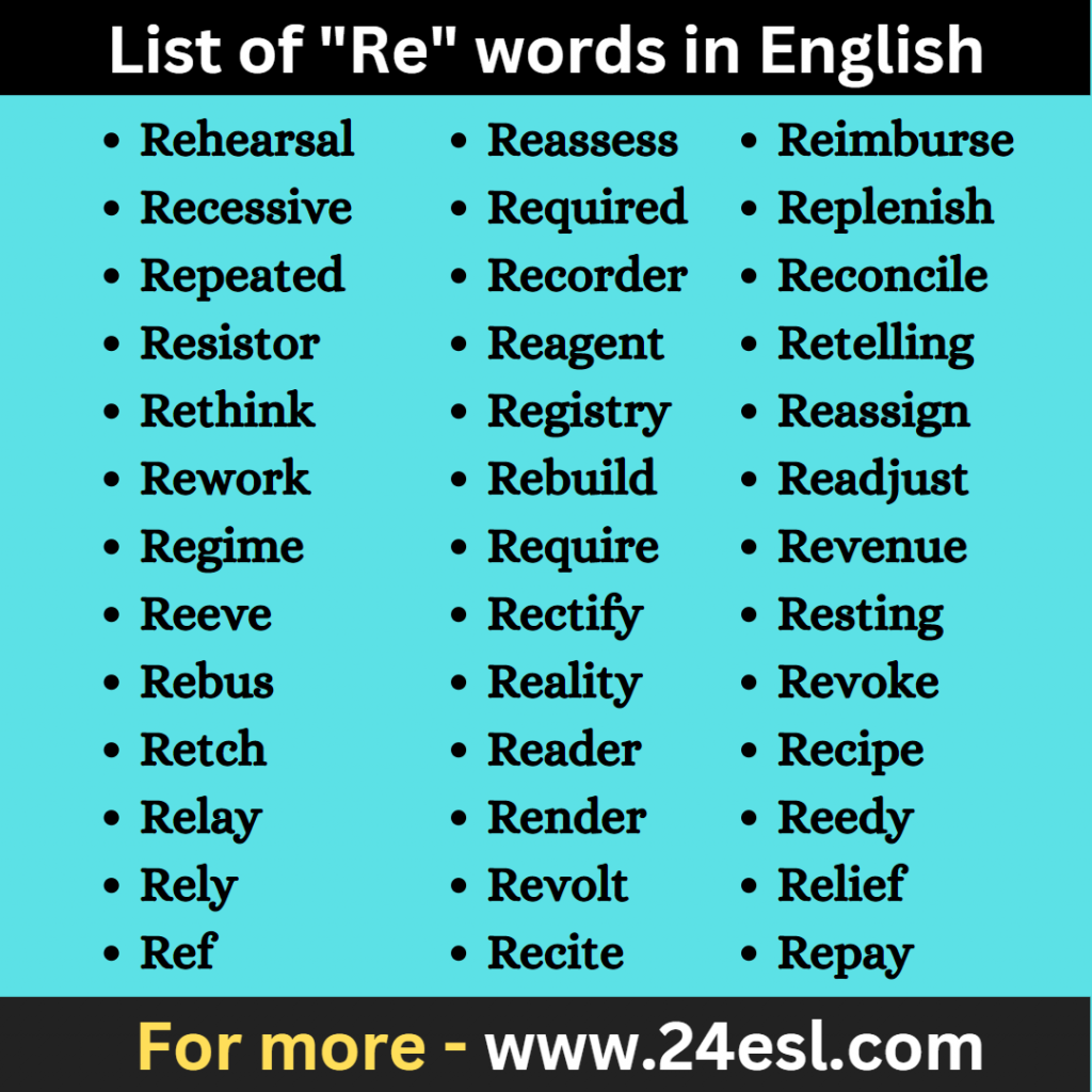 List Of Re Words In English 24esl List Of Re Words In English 24esl