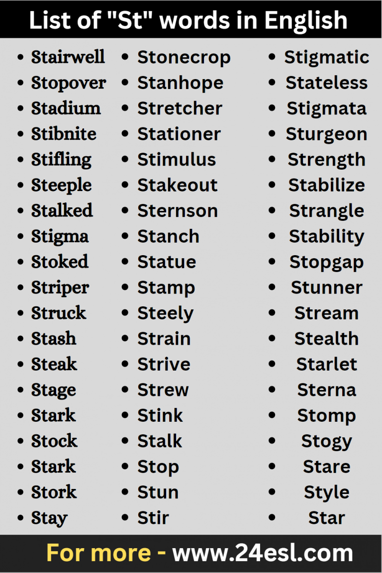 List of "St" words in English - 24esl.com
