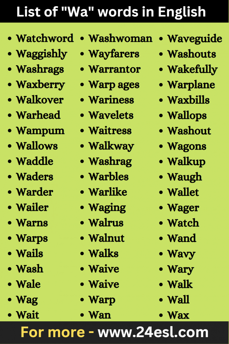 List of "Wa" words in English - 24esl.com