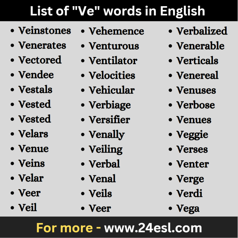List of "Ve" words in English - 24esl.com