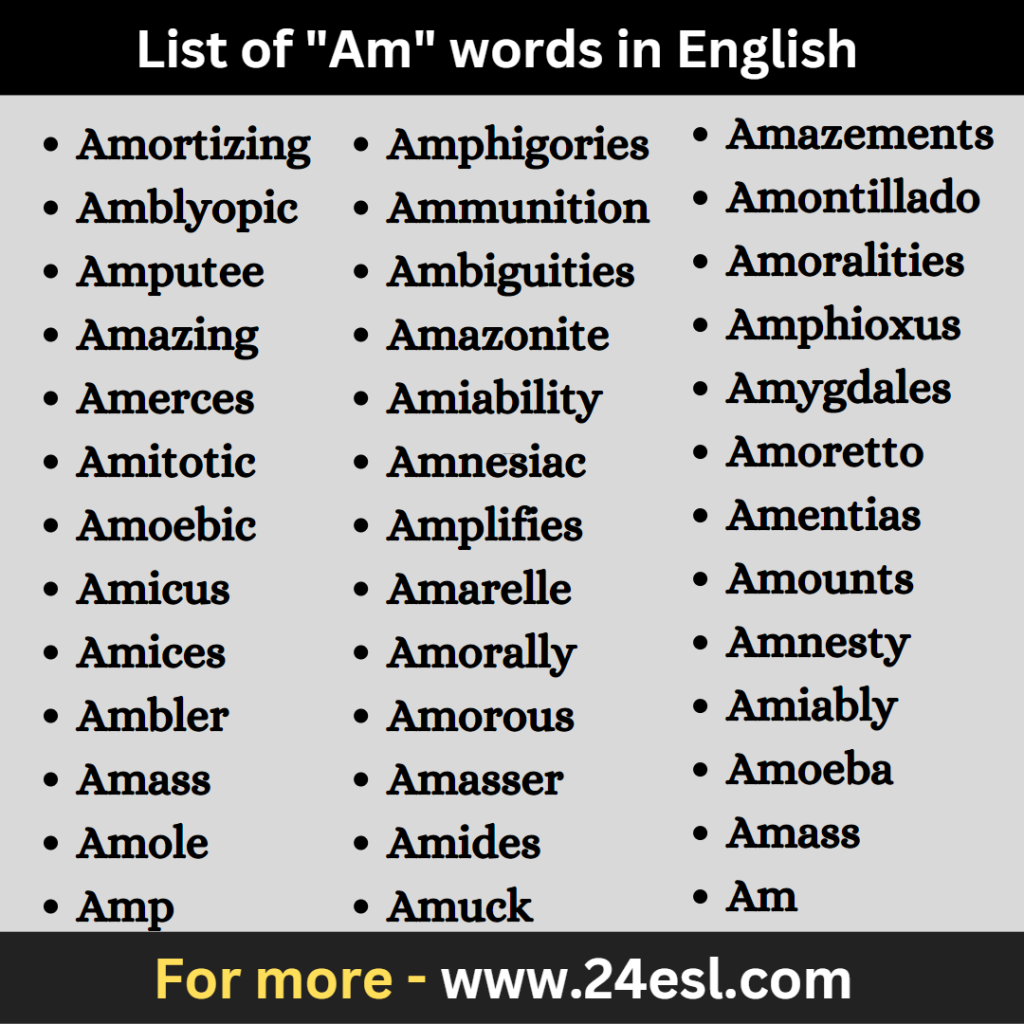 List of "Am" words in English - 24esl.com