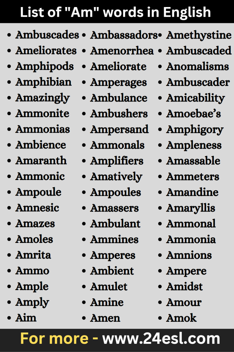 List of "Am" words in English - 24esl.com