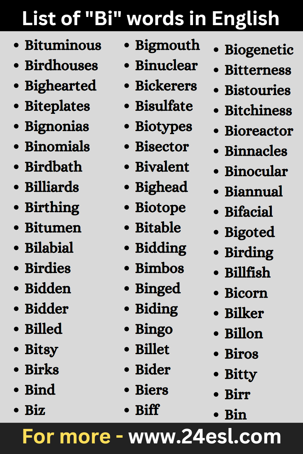 List of "Bi" words in English - 24esl.com