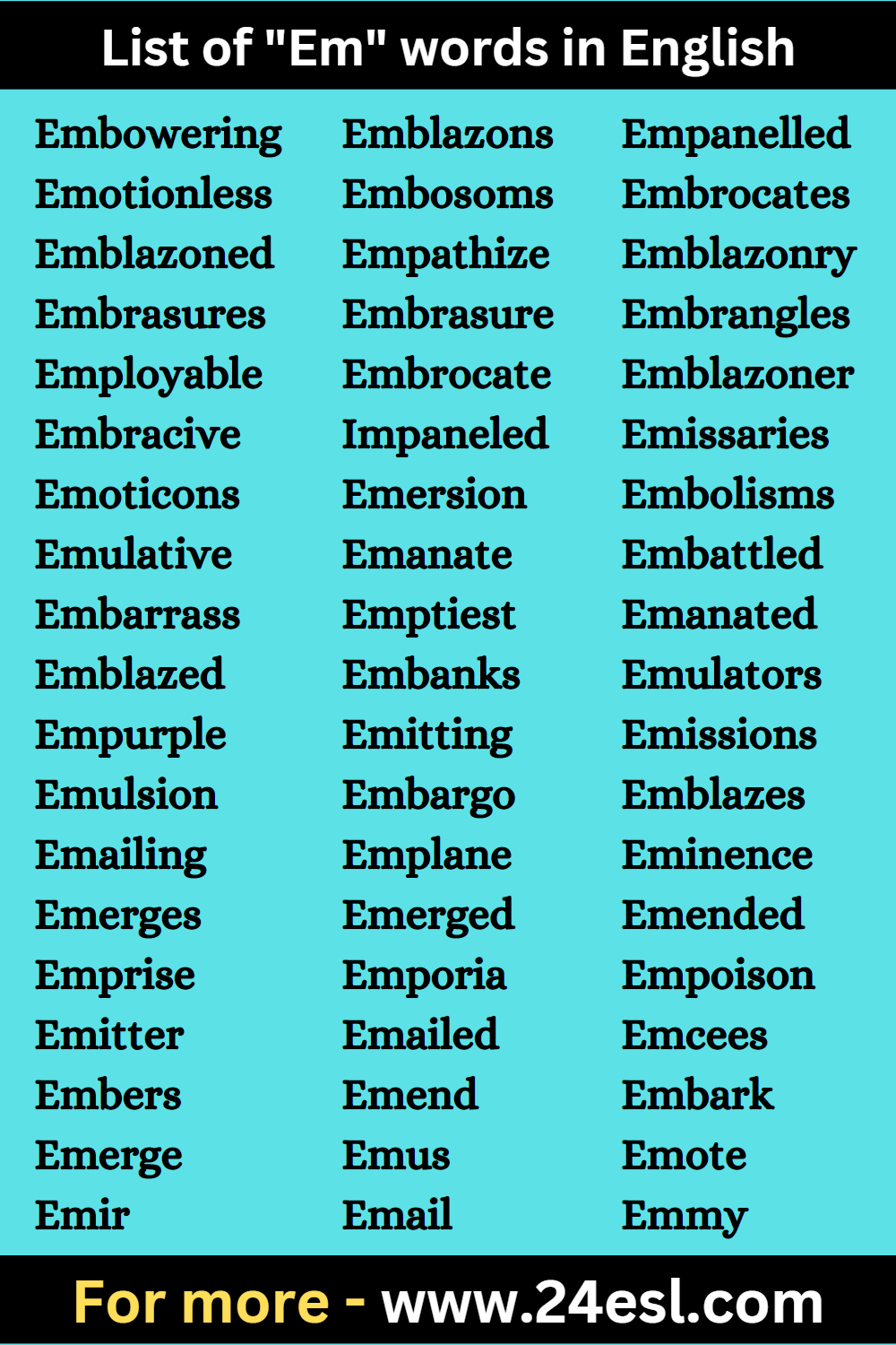 List of "Em" words in English - 24esl.com